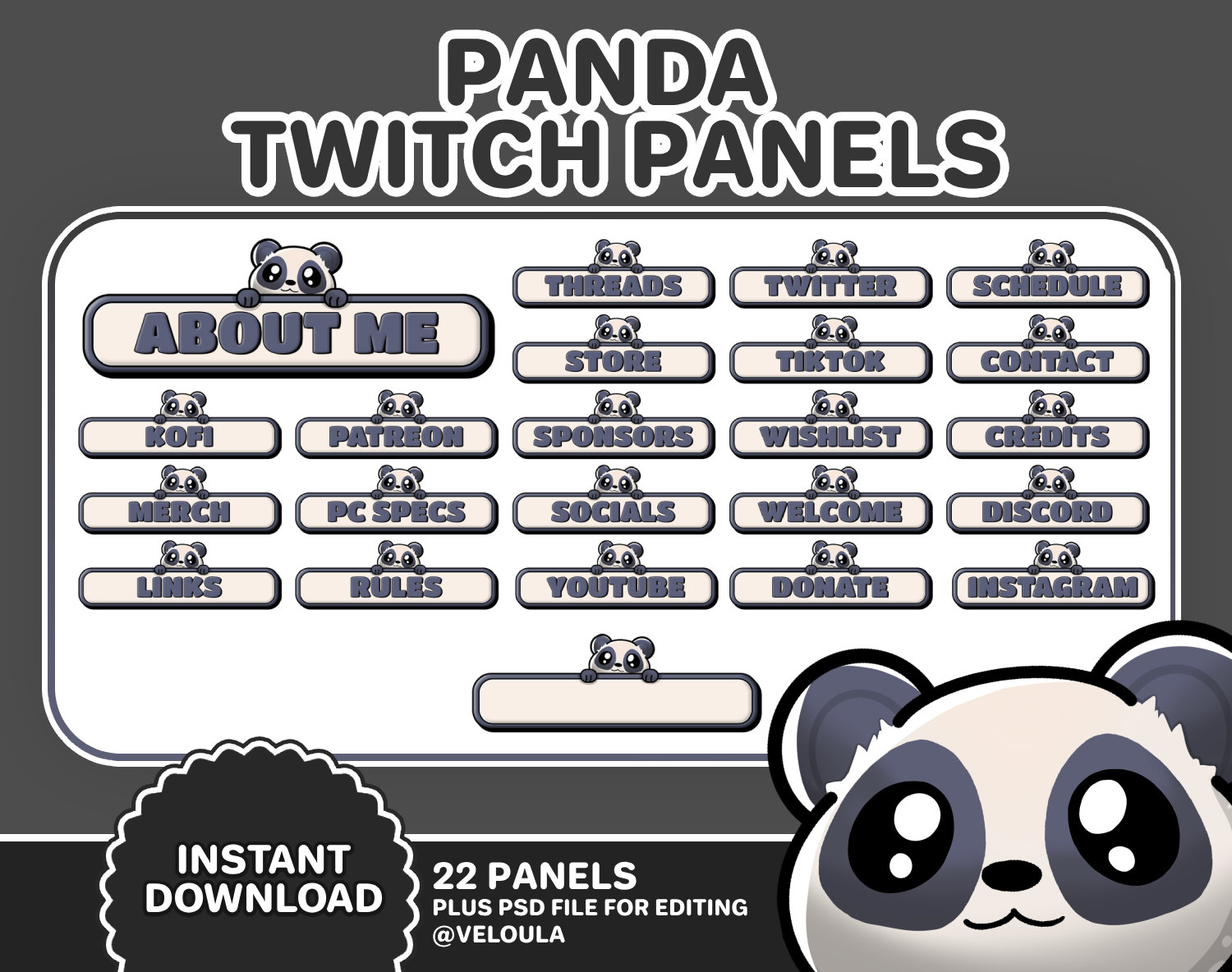 Panda Twitch Panels CUSTOMIZABLE Streaming Setup Cute Animal Panels ...
