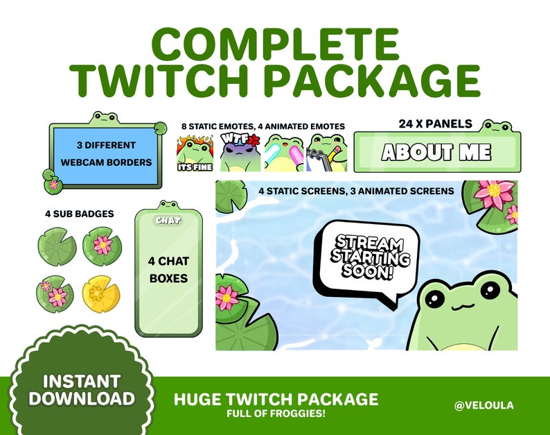 Animated Frog Overlays Full Package for Twitch - Panels, Scenes, Emotes ...