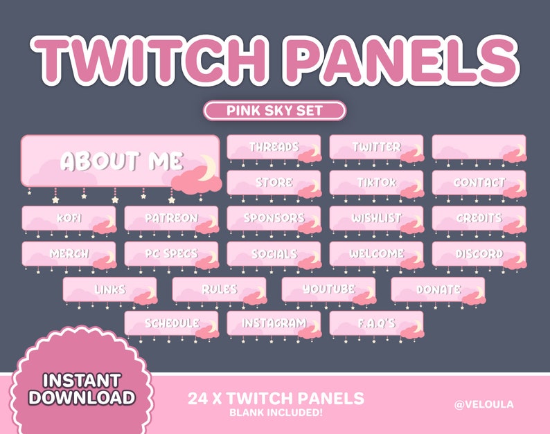 Pink Sky Twitch Panels 24 X Panels Aesthetic, Celestial, Pastel, Kawaii ...