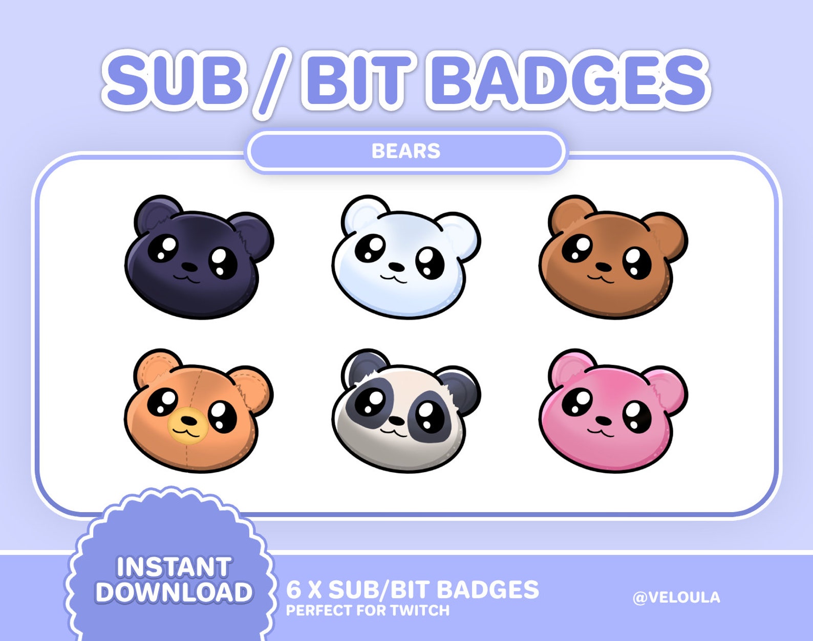 Bear Twitch Badges INSTANT DOWNLOAD Kawaii Teddy, Panda and Polar Bear ...