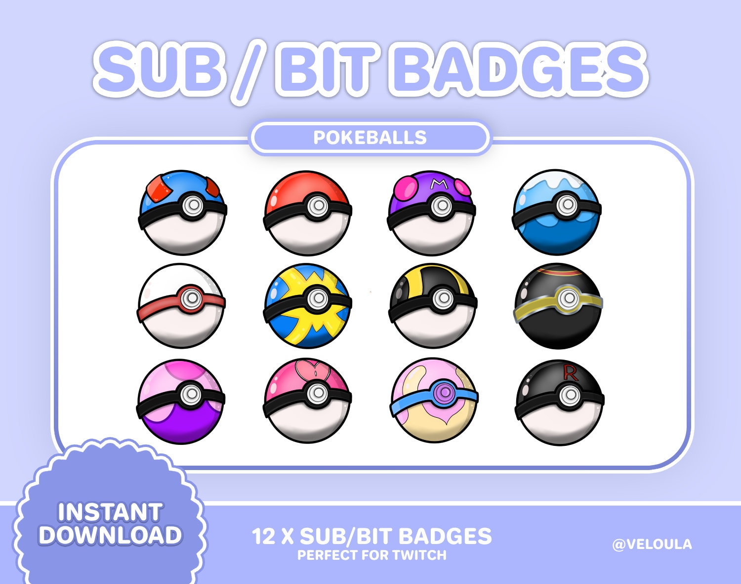 Pokeball Sub Badges for Twitch | Anime Streamer Overlay (digital ...