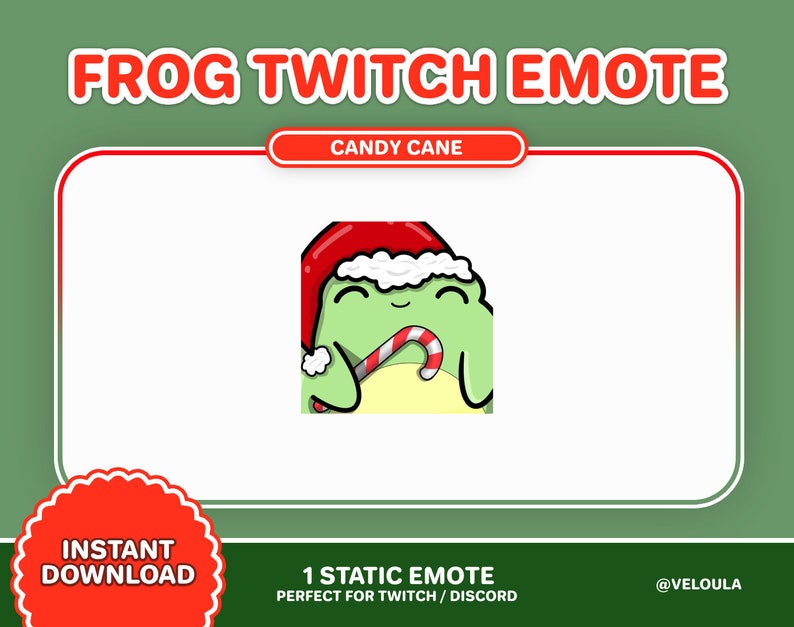 Candy Cane Frog Emote for Twitch / Christmas / Static / Kawaii - Etsy