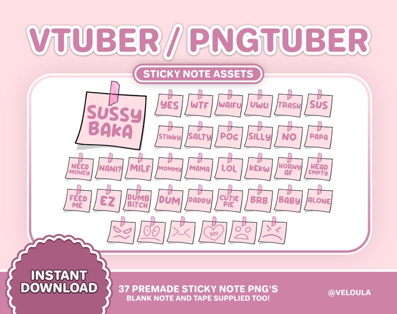 37 Vtuber / Pngtuber Sticky Note Assets Pink Streamer Setup - Etsy