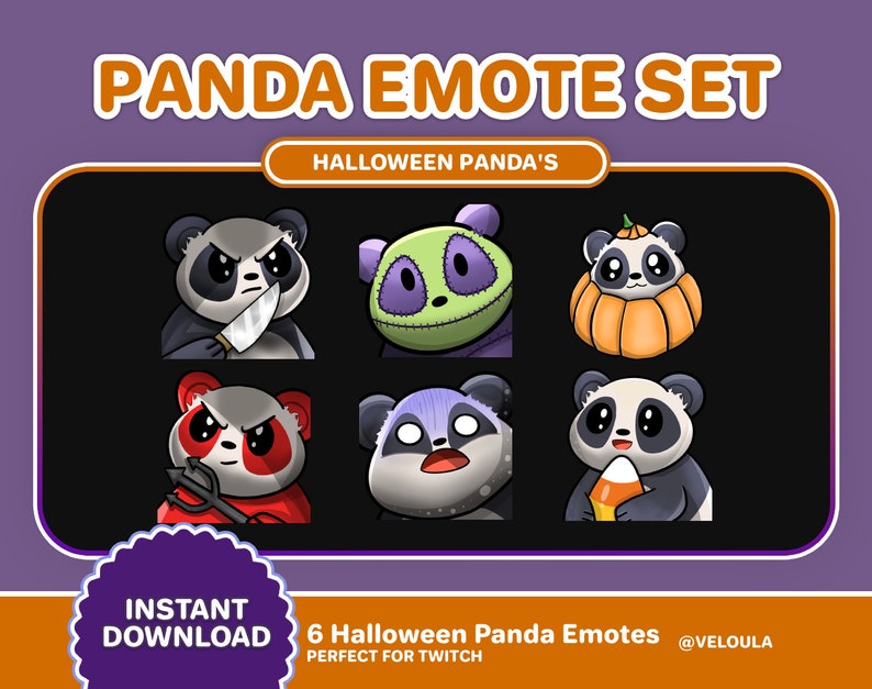 Halloween Panda Twitch Emotes - Set of 6 Emotes / Kawaii / Horror ...
