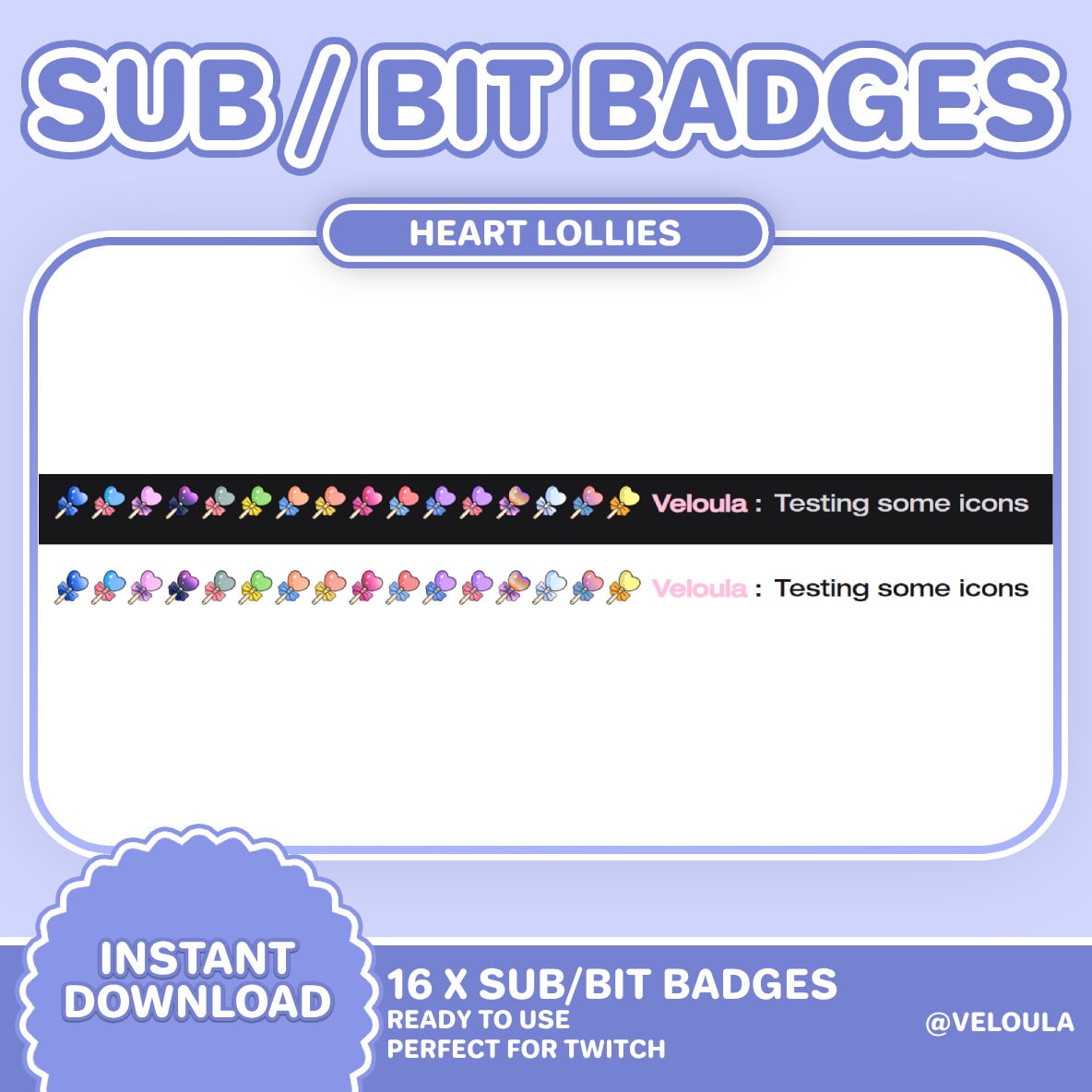 16 Heart Lolly Twitch Badges INSTANT DOWNLOAD Kawaii Sweet Food Twitch ...