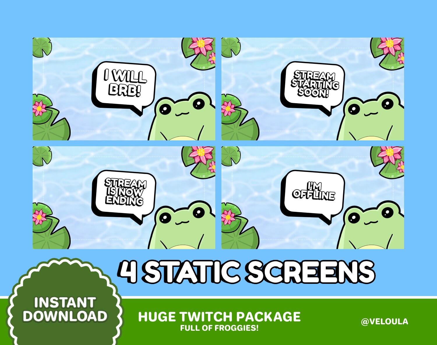 Animated Frog Overlays Full Package for Twitch - Panels, Scenes, Emotes ...