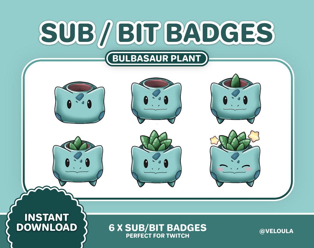 6x Bulbasaur Twitch Sub Badges / Succulent Planter Bit Badges / Plant ...