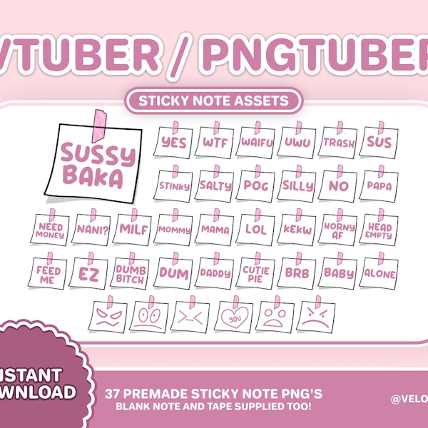 Vtuber / Pngtuber Sticky Note Asset MEGAPACK FULLY CUSTOMIZABLE ...