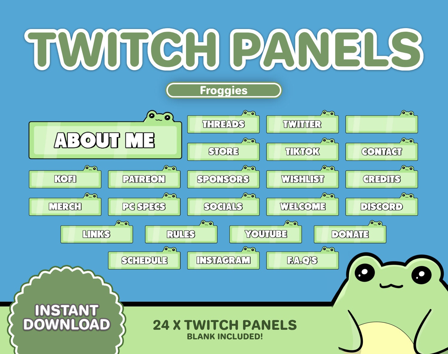 Animated Frog Overlays Full Package for Twitch - Panels, Scenes, Emotes ...