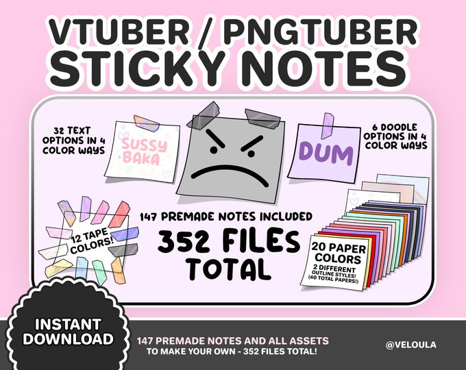 Vtuber / Pngtuber Sticky Note Asset MEGAPACK | FULLY CUSTOMIZABLE ...