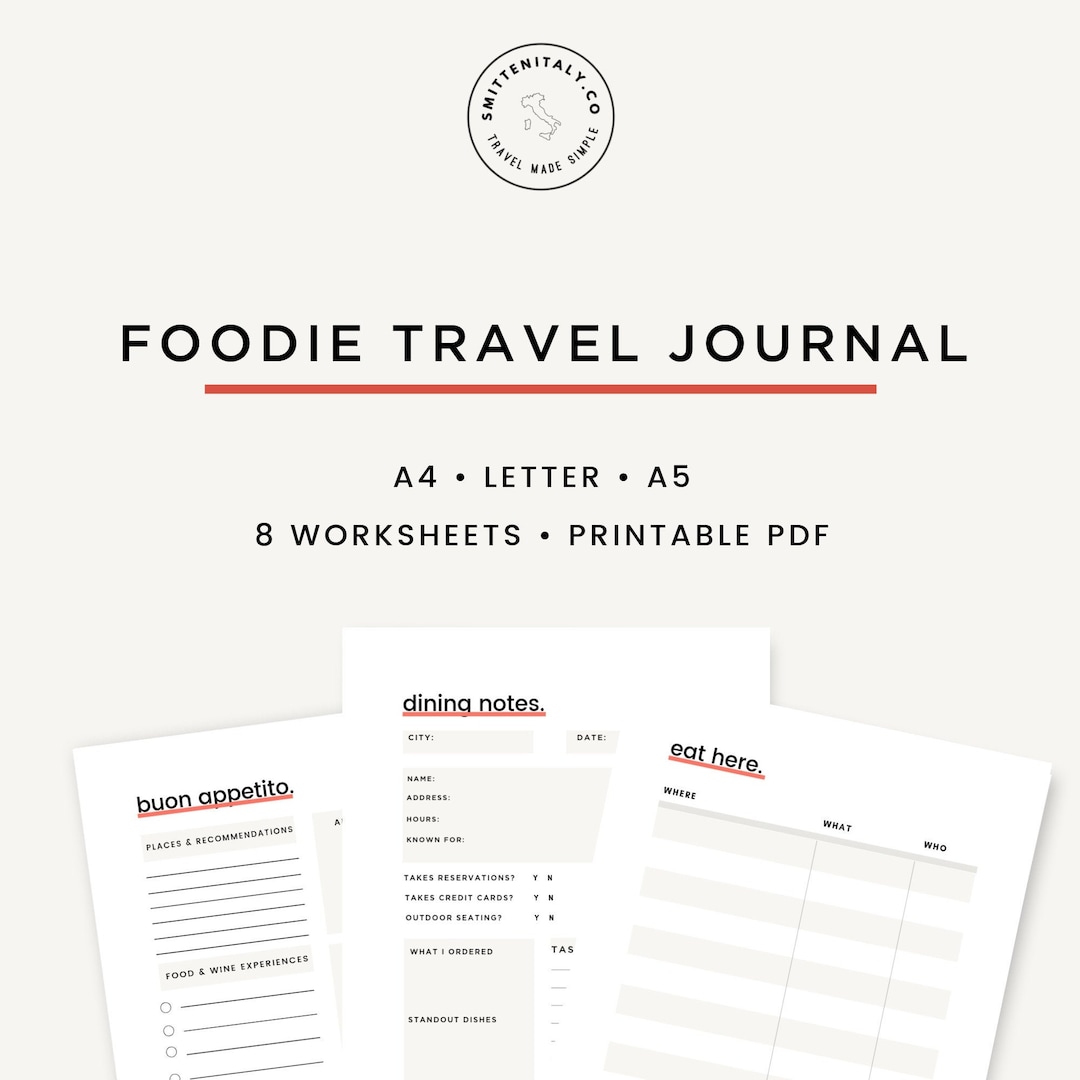 Foodie Travel Journal Printable Food & Wine Tasting Journal, Food ...