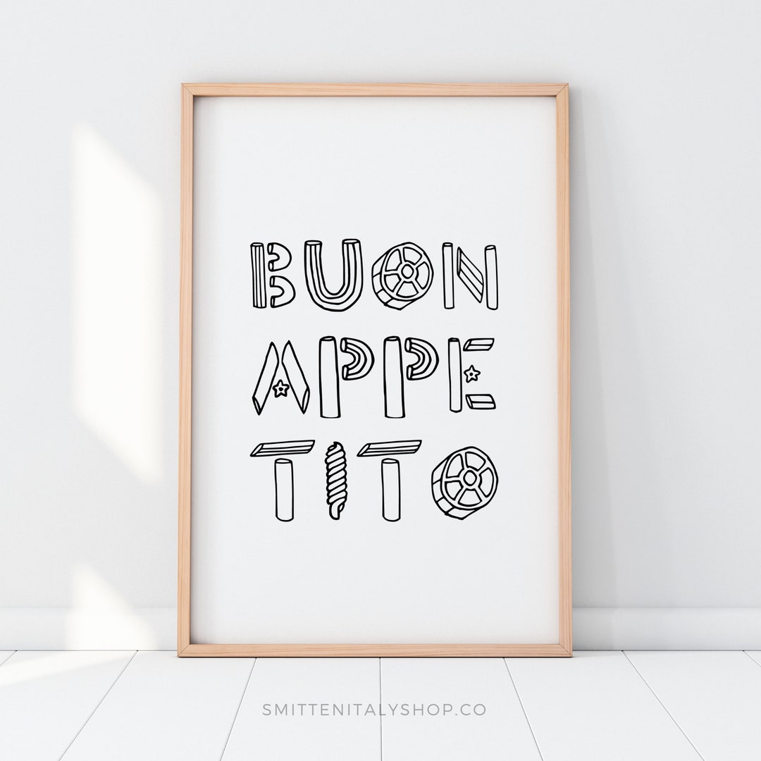 Gift for Italian Foodie, Buon Appetito Art Print Pasta Themed Wall Art ...