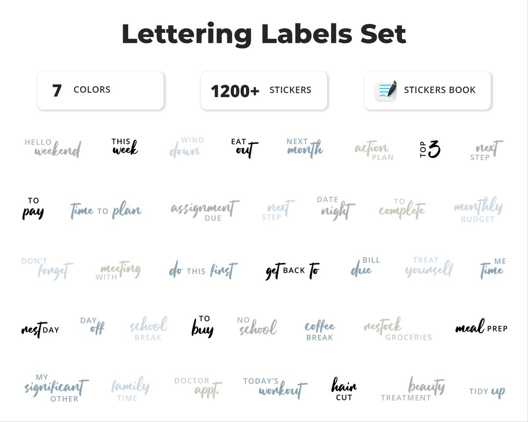 Label Stickers Digital Sticker Pack for Goodnotes Lettering Script ...