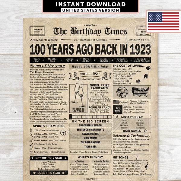 100th Birthday Newspaper - Etsy