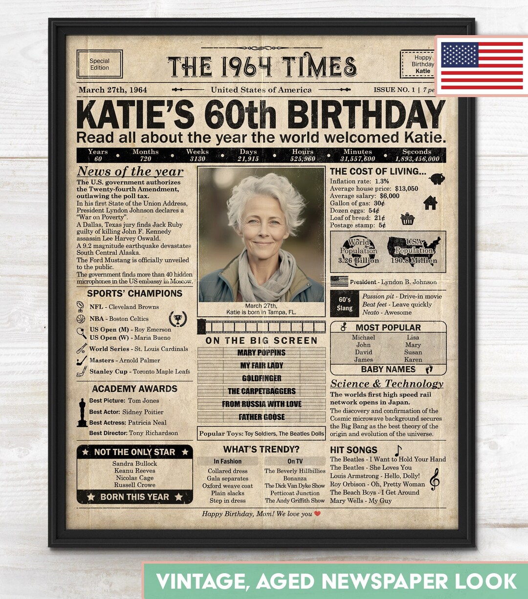 60th Birthday Newspaper Poster, Printable 60th Birthday Party Decor ...