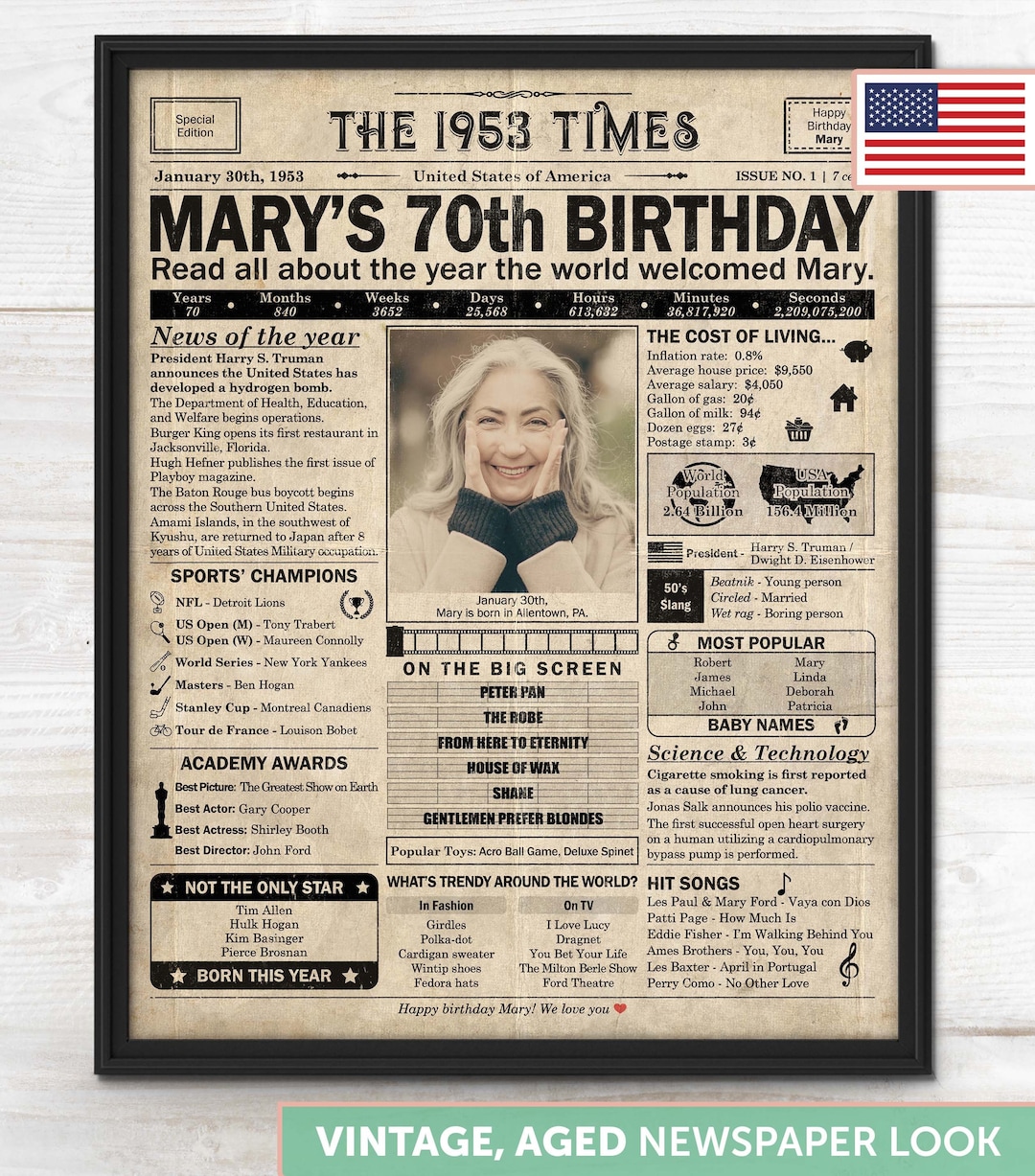 70th Birthday Newspaper Poster Printable 70th Birthday Party - Etsy