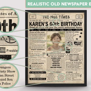 60th Birthday Newspaper Poster, Printable 60th Birthday Party Decor ...