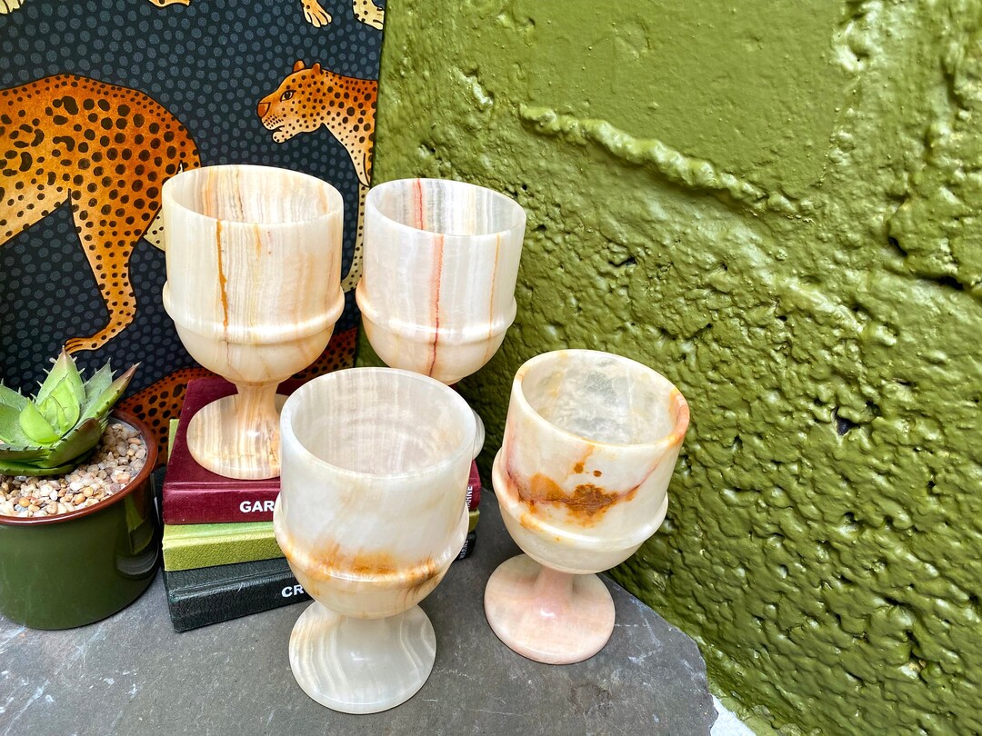 Set of 4 Vintage Onyx Stone Goblets – Mid-century Barware - Etsy