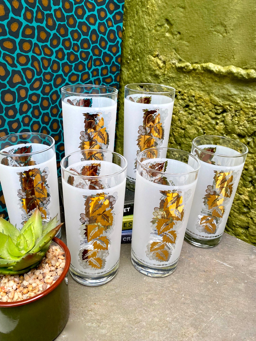 Vintage 1960s Drinking Glasses Gold Cocktail Glass Tumblers for Water ...