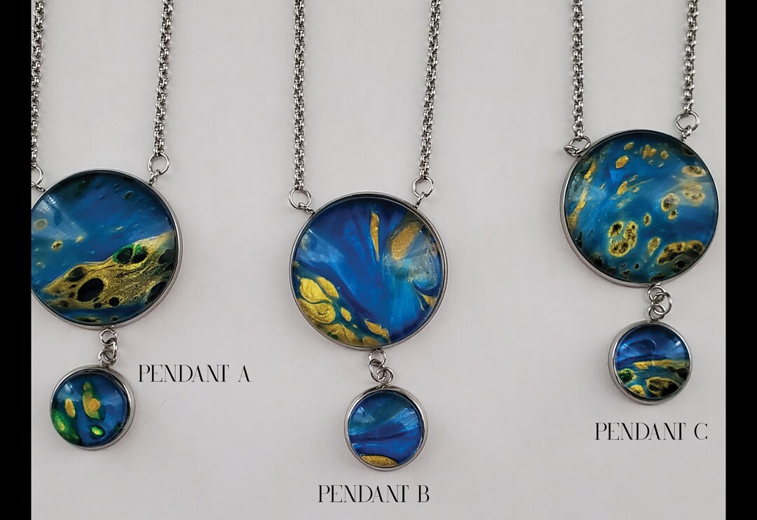 Fluid Art Jewelry - "underwater Serenity" - Acrylic Pour Cabochon ...