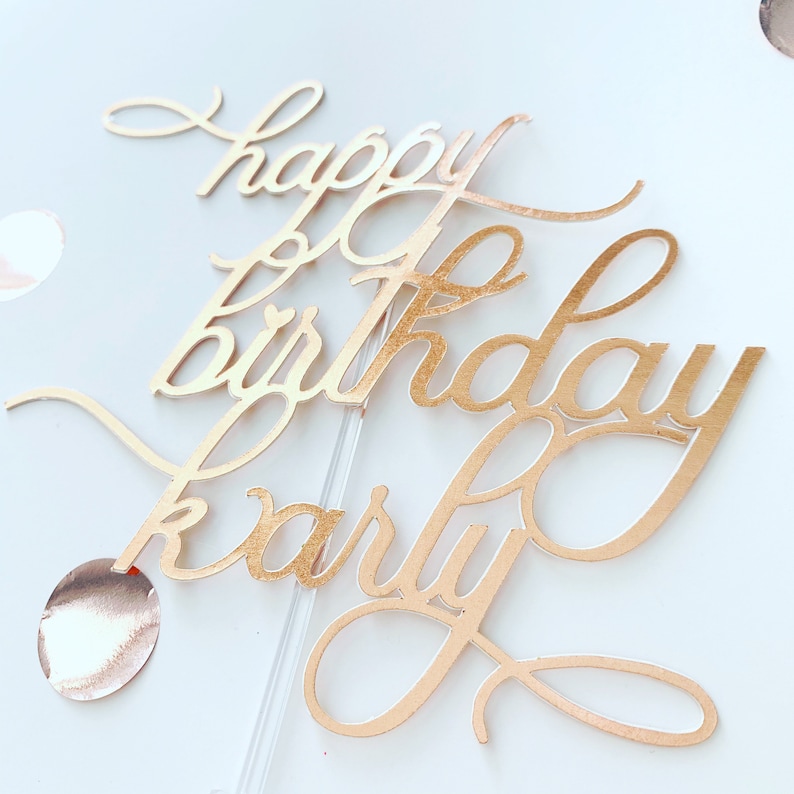 Delicate Rose Gold Topper Cake Cursive Cake Topper Metallic | Etsy