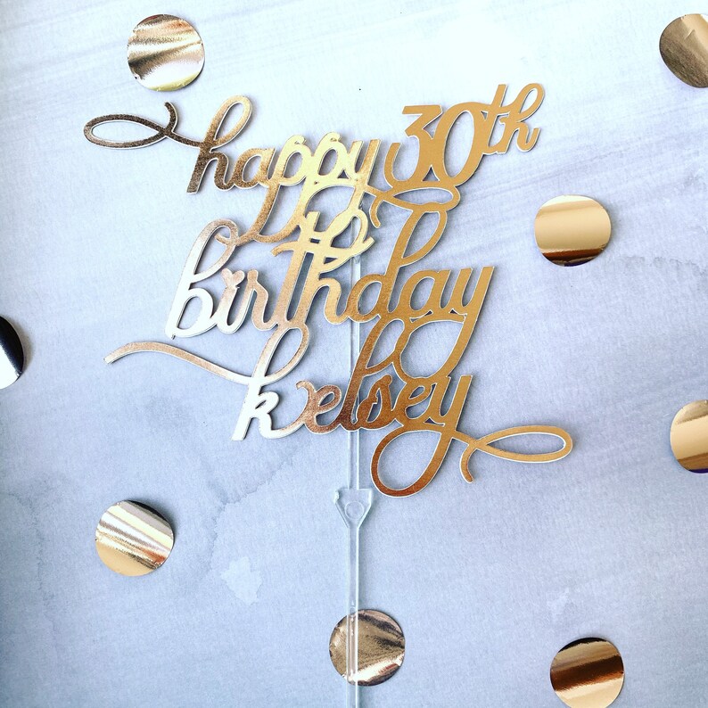 Delicate Rose Gold Topper Cake Cursive Cake Topper Metallic - Etsy