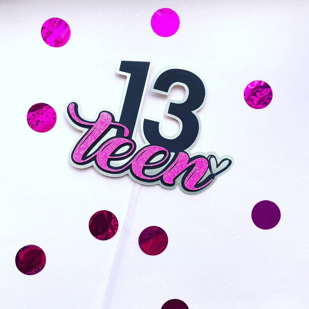 Hello Teen Cake Topper, Silver, Black and Fucsia Combination Perfect ...