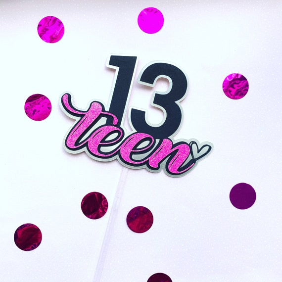Hello Teen Cake Topper silver black and fucsia combination | Etsy