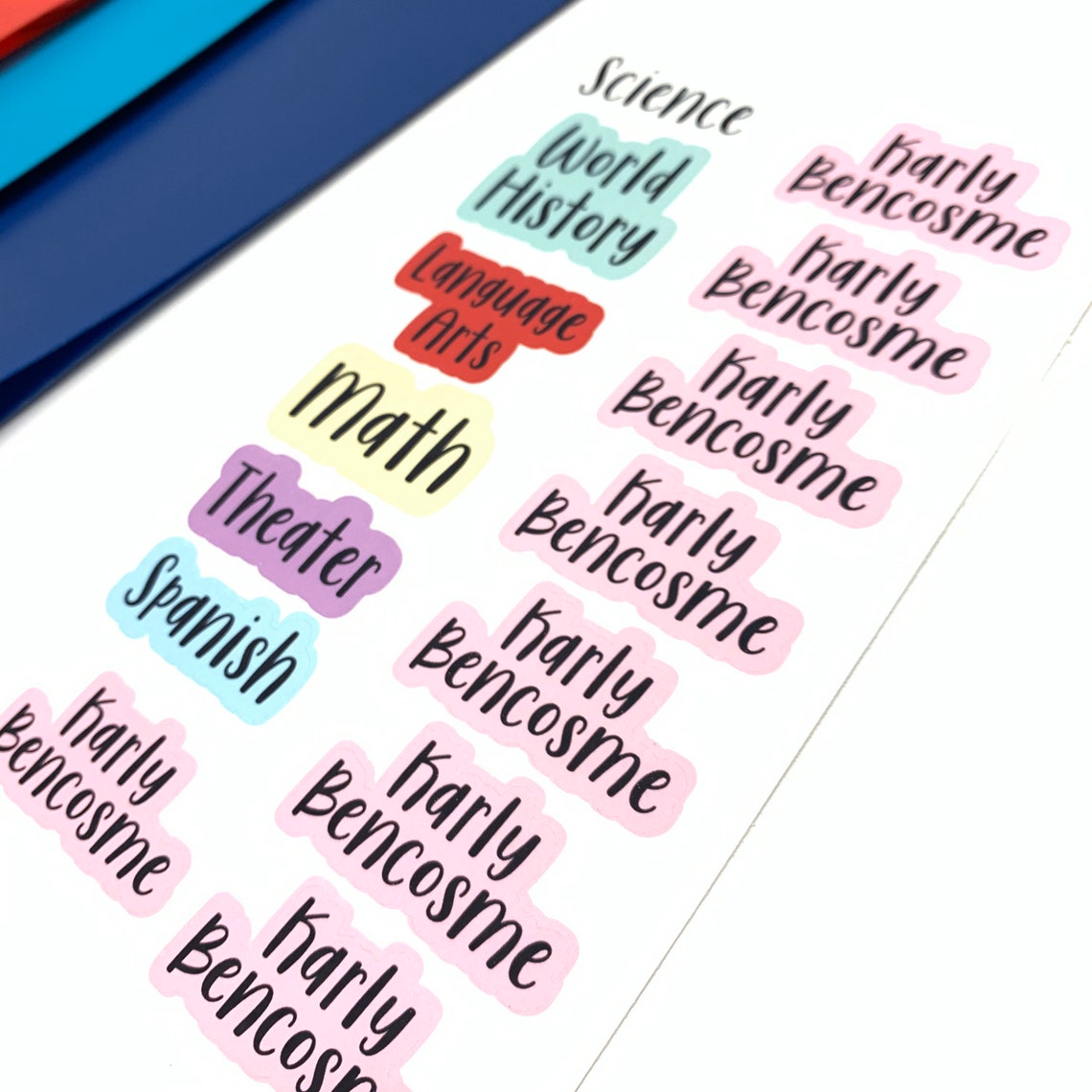 Custom School Subject Stickers Ready to Place on Your Back to - Etsy