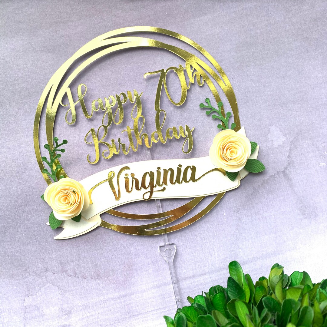 Personalized Wreath Cake Topper: Metallic Cardstock With Paper Flowers ...