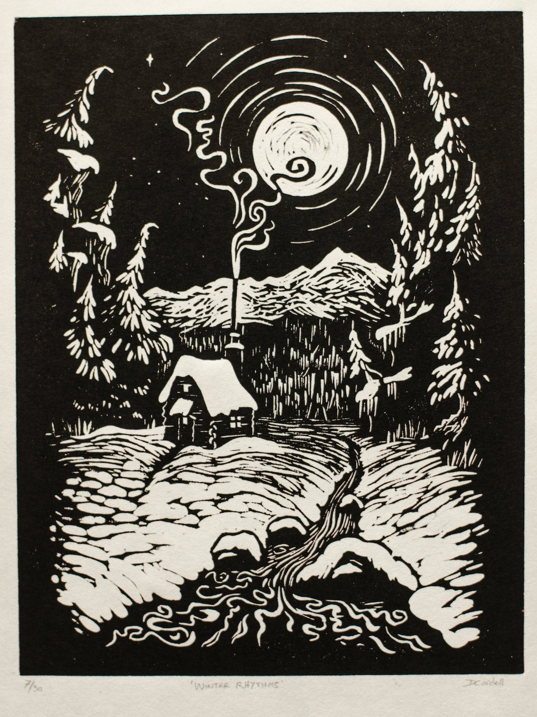 Lino Cut Print - 'winter Rhythms' - Etsy