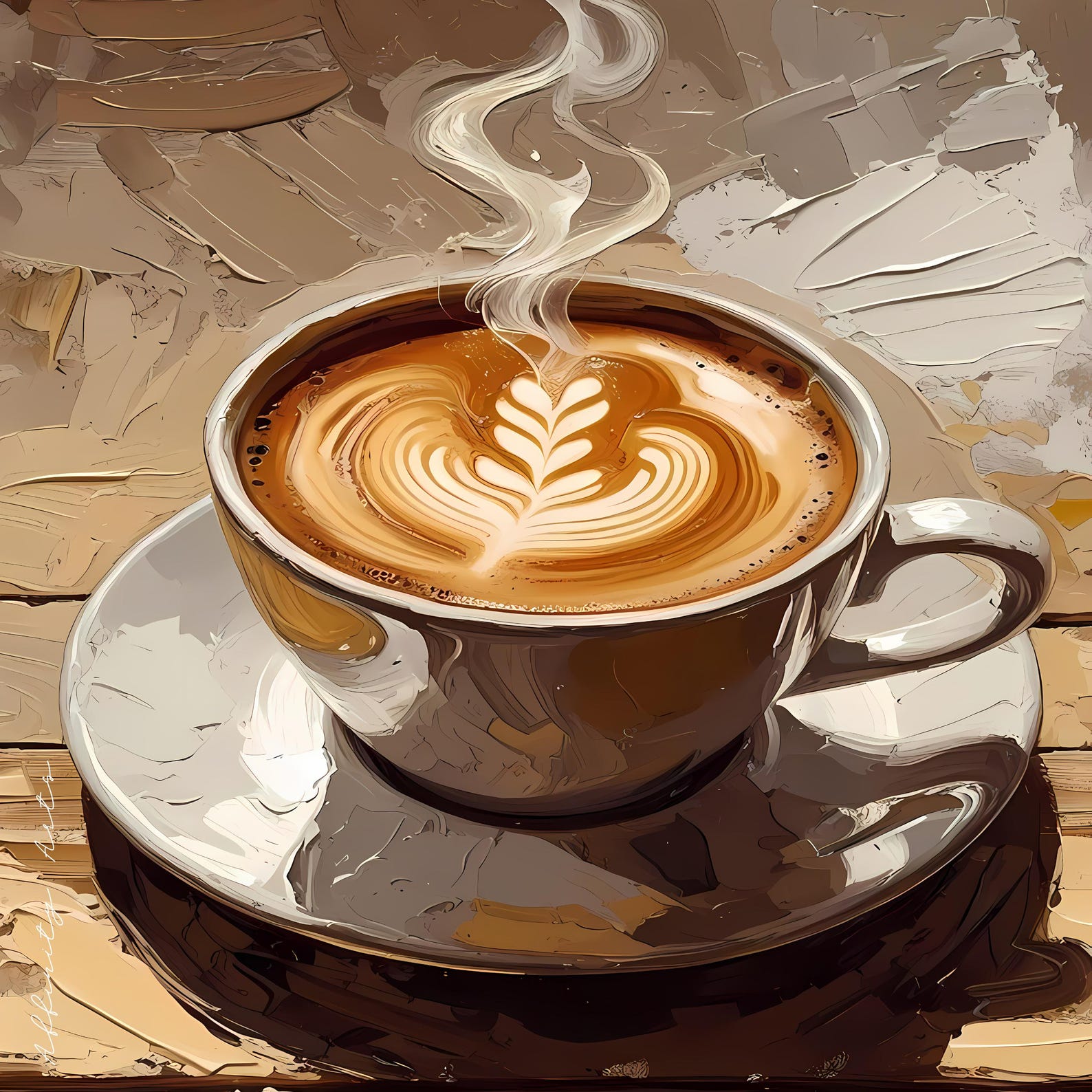 Latte Art Print: Steaming Coffee Painting, Barista Kitchen Decor - Etsy