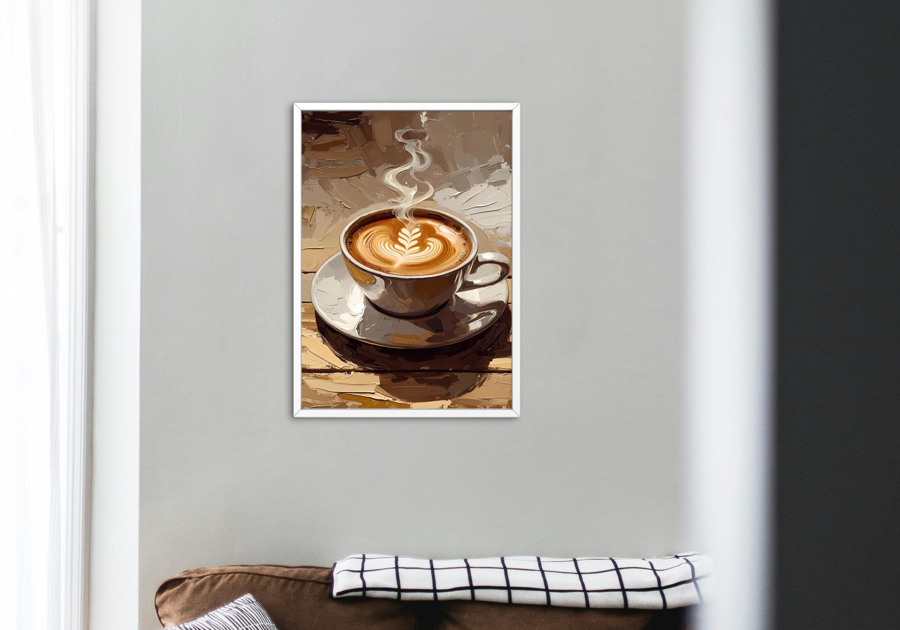 Latte Art Print: Steaming Coffee Painting, Barista Kitchen Decor - Etsy