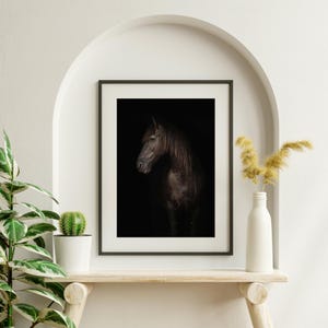 Digital Art Print of a Majestic Black Horse – Elegant Animal Portrait ...