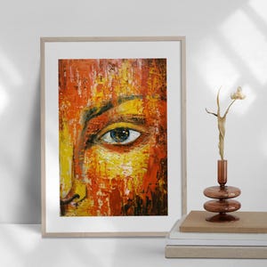 Fiery Gaze Abstract Painting Print – Textured Palette Knife Art, Bold ...