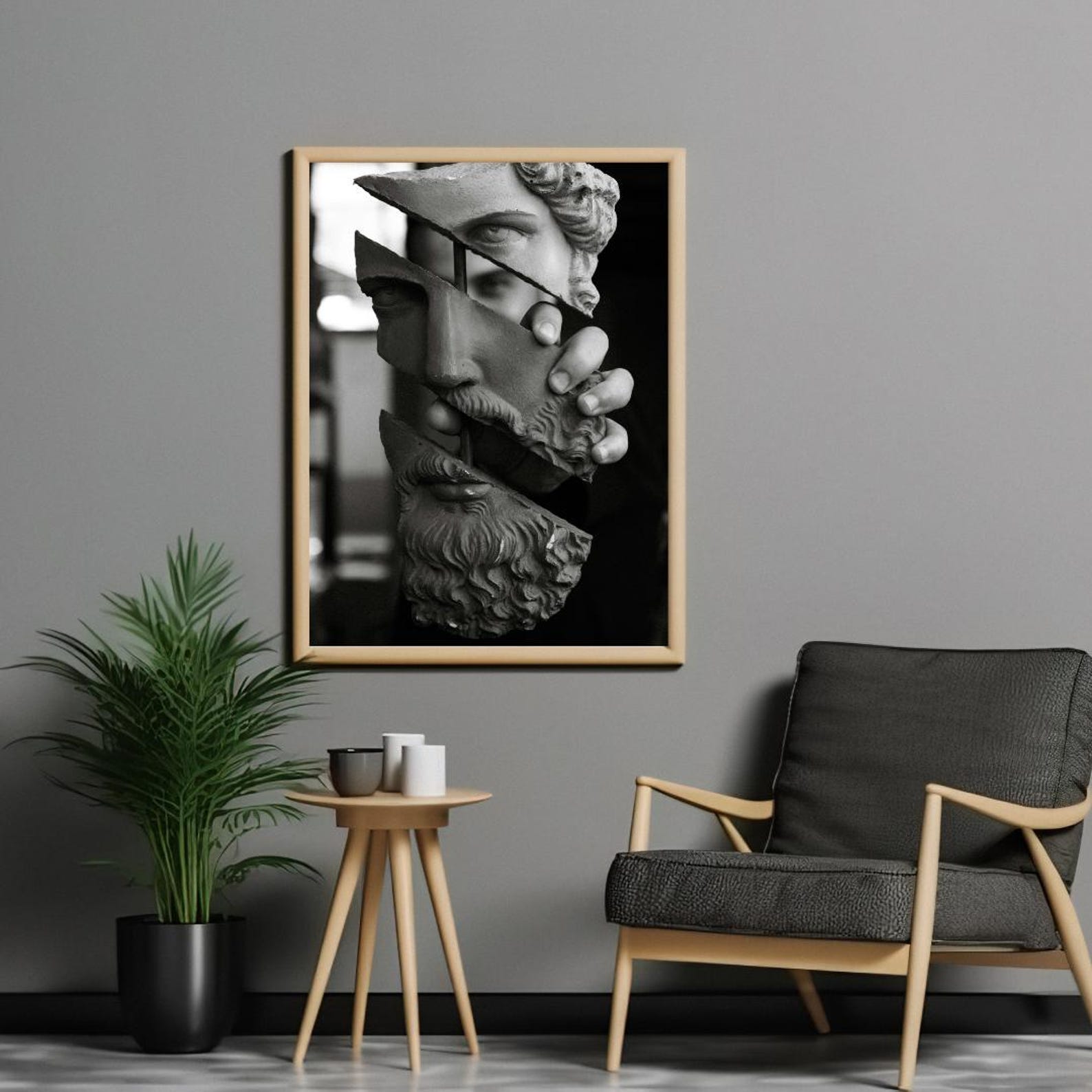 Fragmented Greek Statue Face Art Print, Surrealist Black & White ...