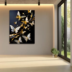 Gold Butterfly Wall Art on Canvas – Elegant White and Gold Butterflies ...