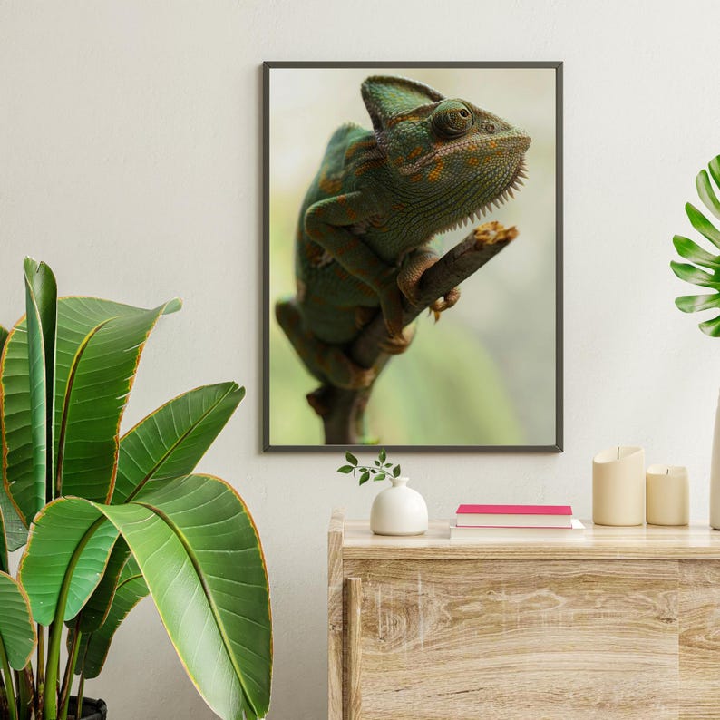 Realistic Chameleon Wall Art Print, Digital Animal Photography ...