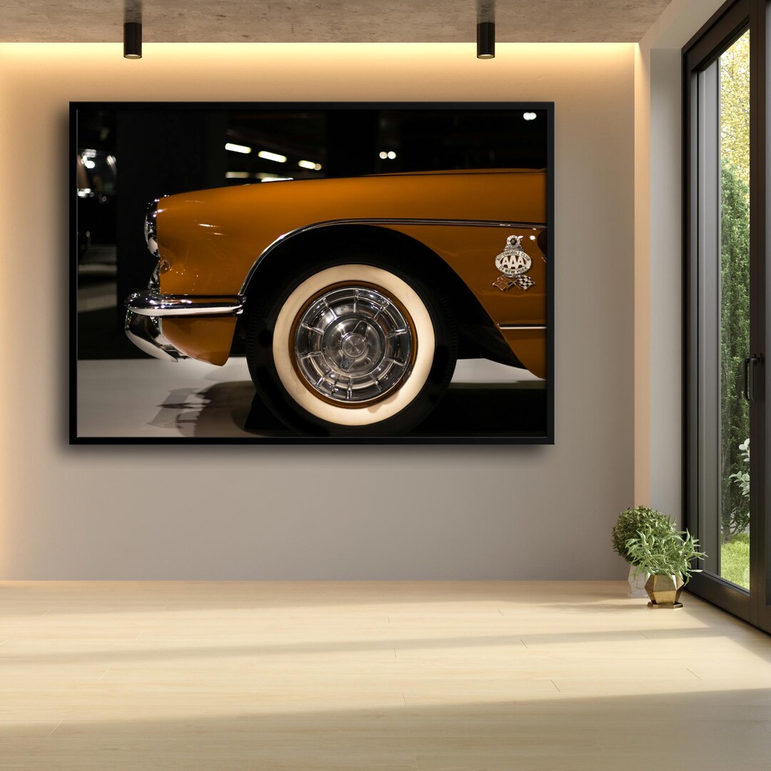 Vintage Car Wheel Art Print – Retro Automotive Wall Decor, Classic Car ...