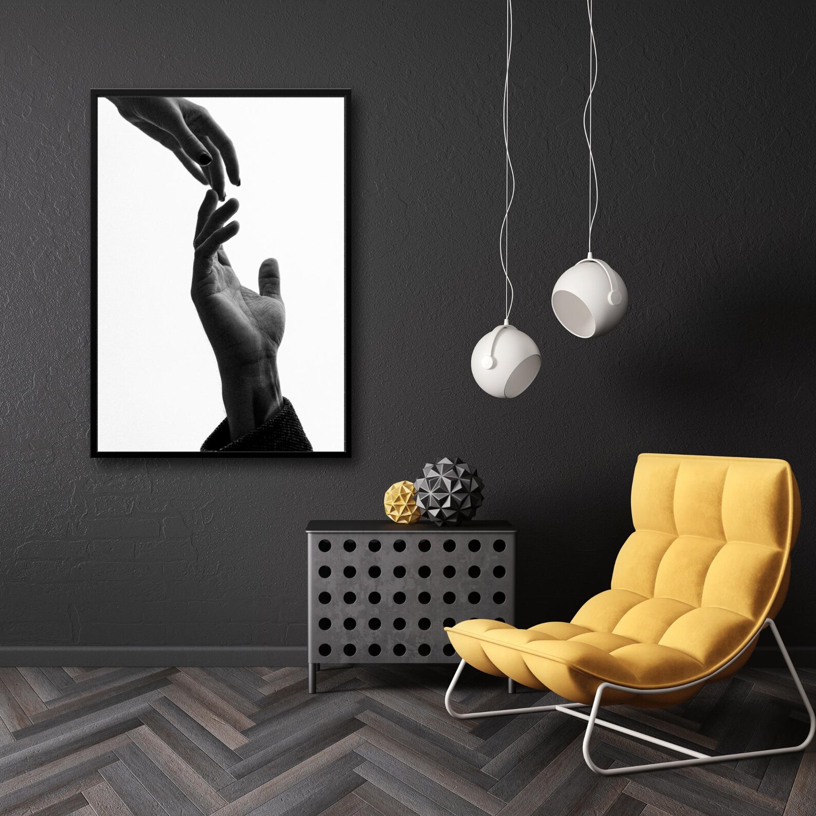 Reaching Hands - Black and White Minimalist Art Print, Emotional ...