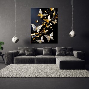 Gold Butterfly Wall Art on Canvas – Elegant White and Gold Butterflies ...