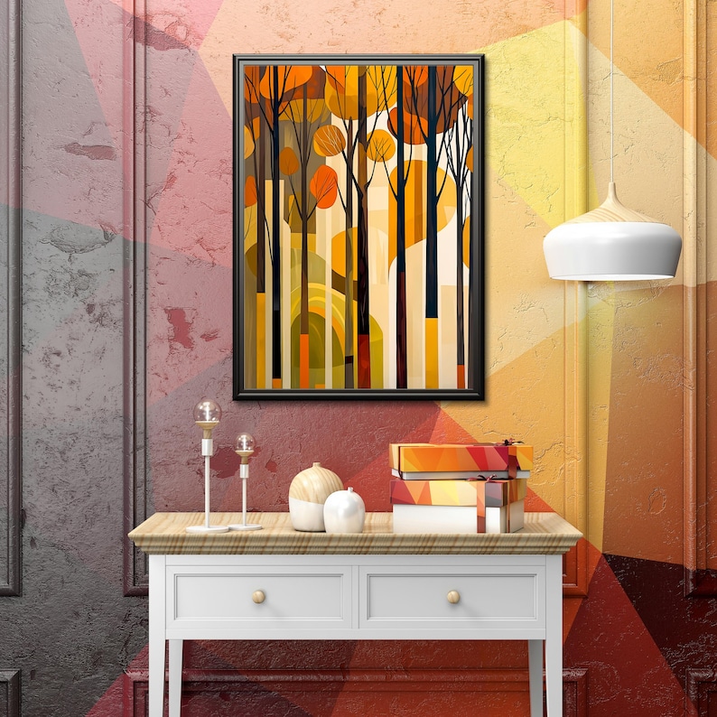 Abstract Autumn Forest Canvas Wall Art, Modern Fall Landscape Print ...