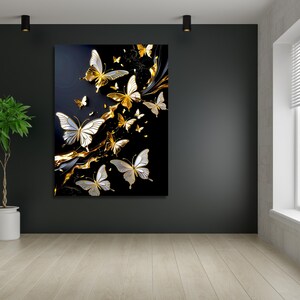 Gold Butterfly Wall Art on Canvas – Elegant White and Gold Butterflies ...