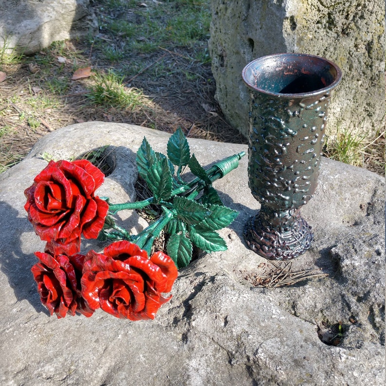 Set of Forged Roses Forged Roses in Vase Iron Red Roses - Etsy