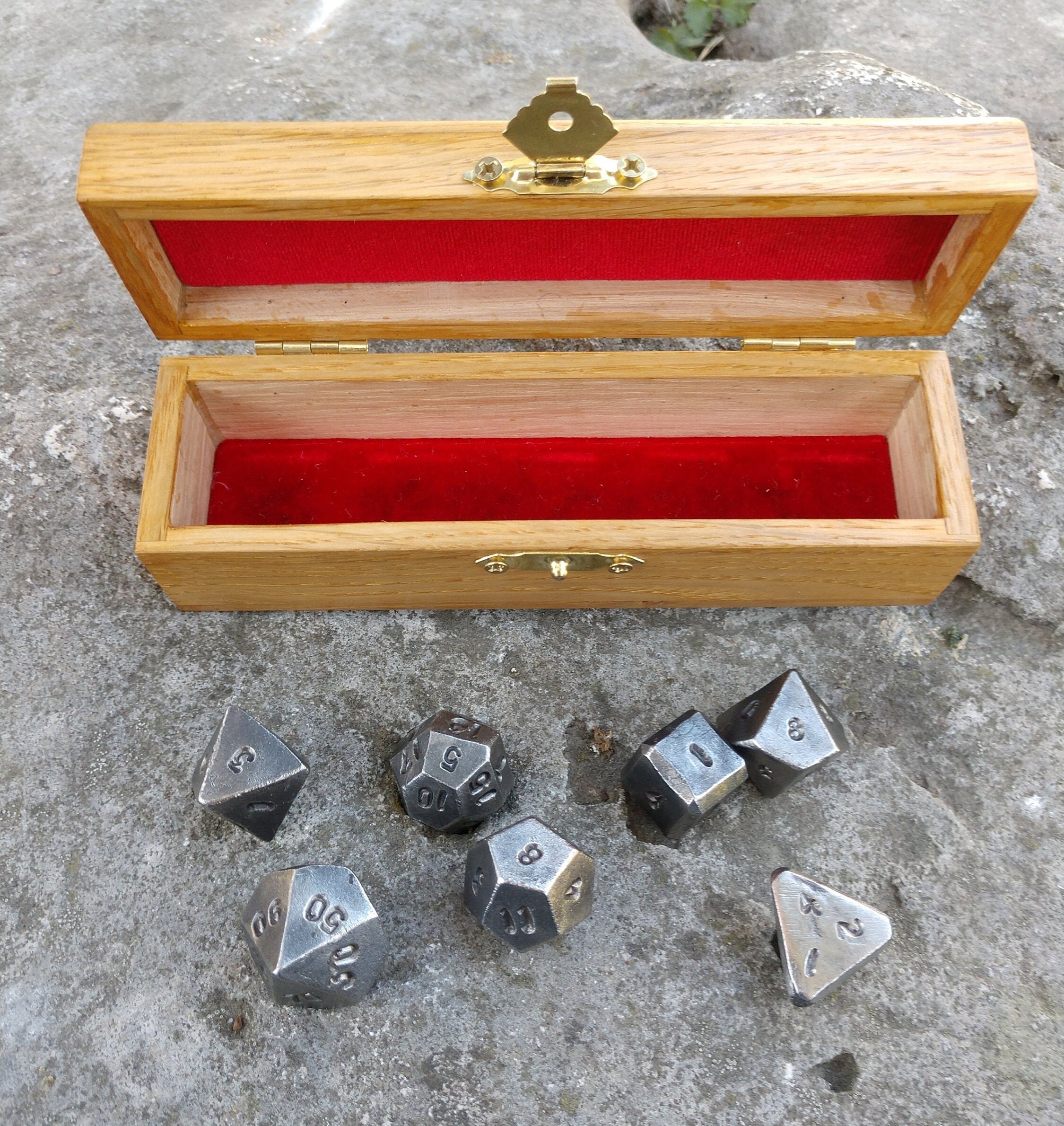 Stainless Steel Dice Set of 7 Dice in Wooden Box D20 D10 | Etsy