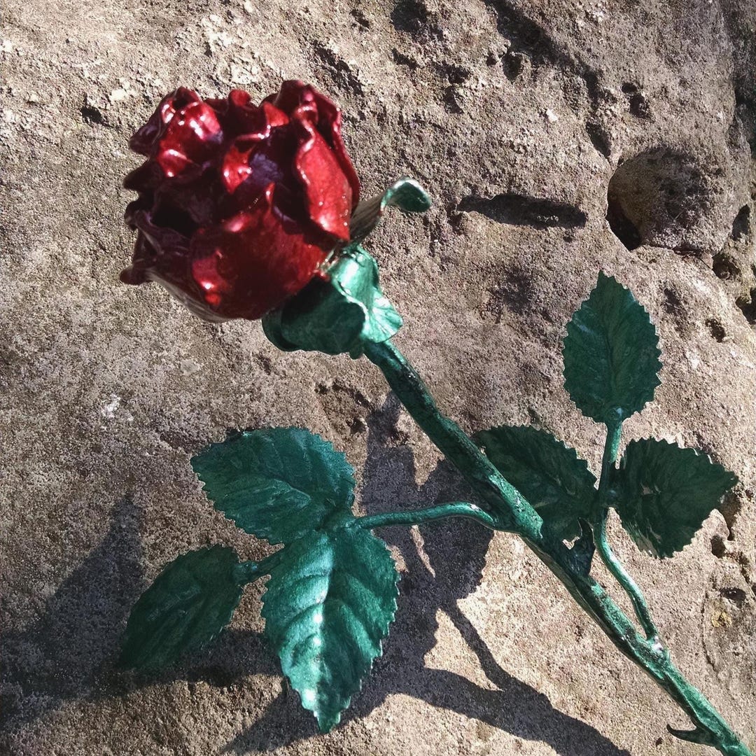Forged Red Metal Rose: 6th Anniversary Iron Gift - Etsy