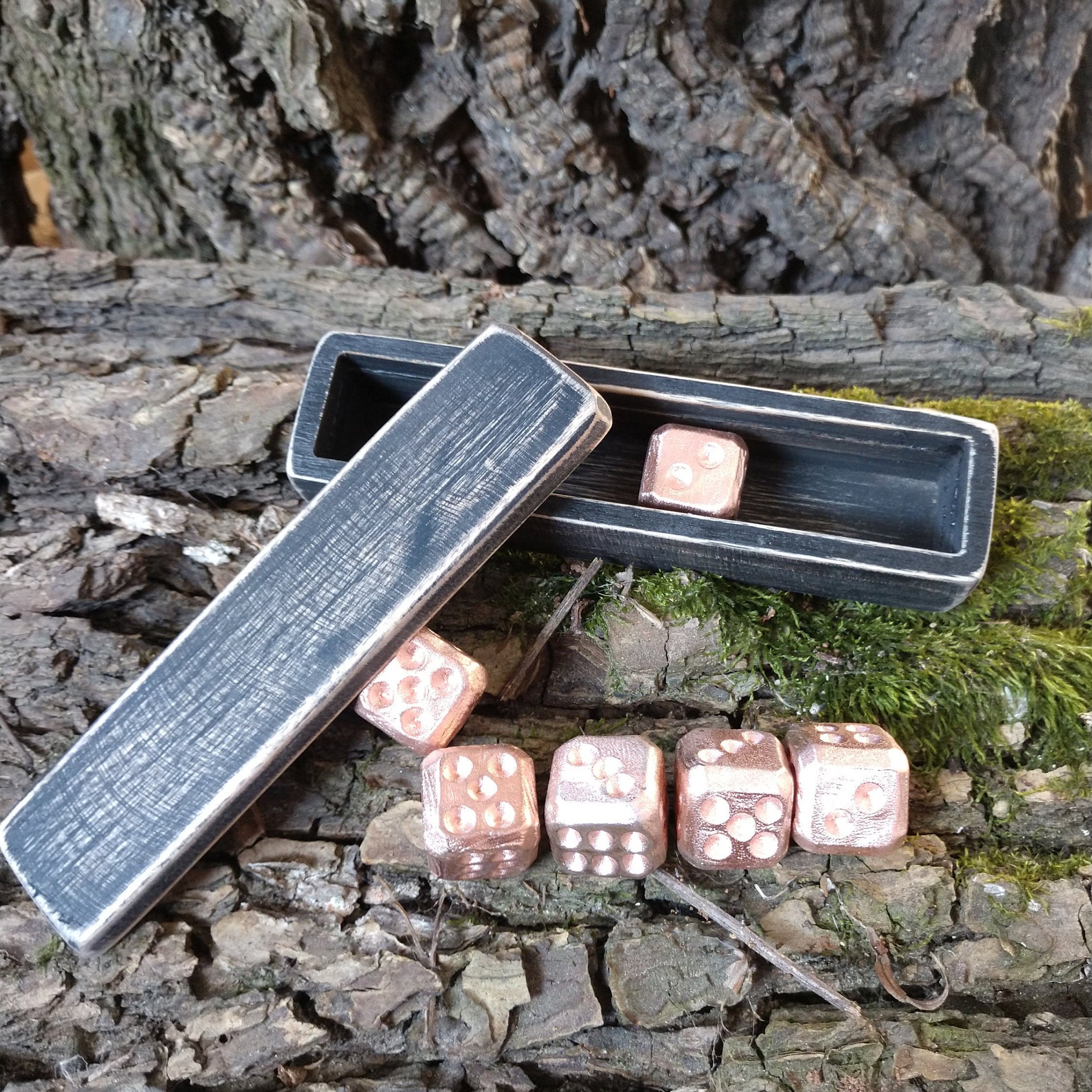 Copper dice set of 6 dices in wooden box copper anniversary | Etsy