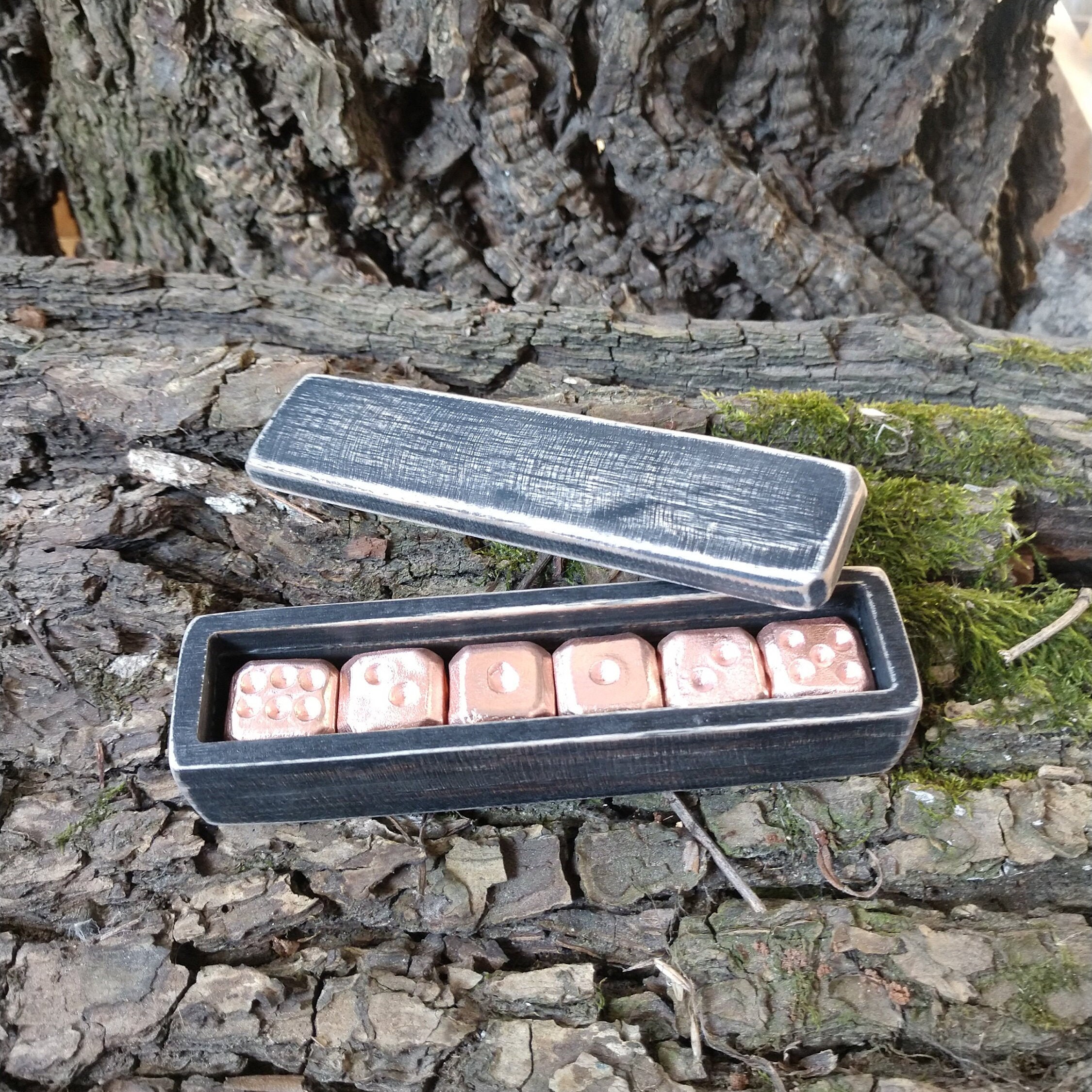 Copper dice set of 6 dices in wooden box copper anniversary | Etsy