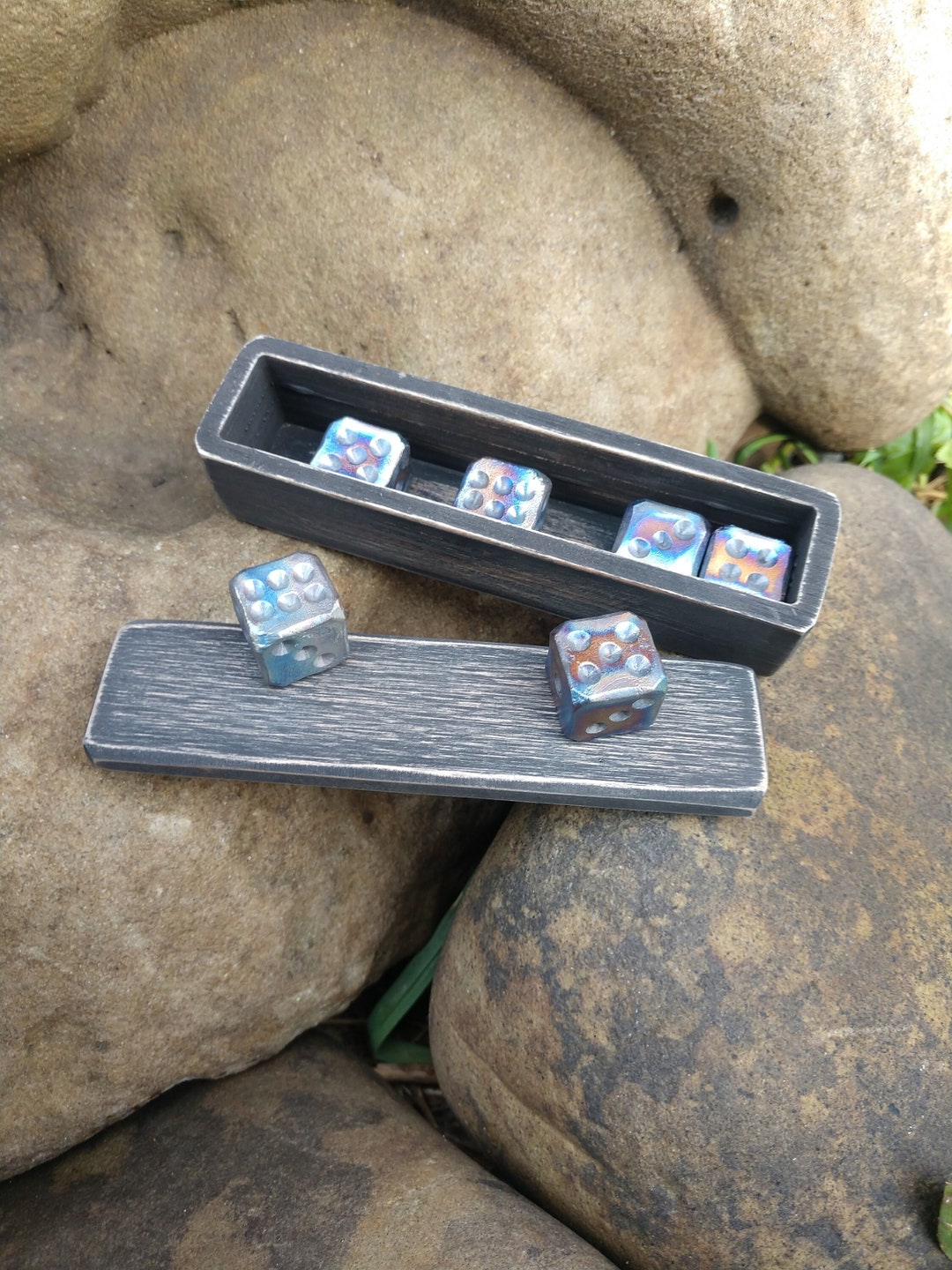 Dnd Dice Titanium, Set of 6 Titanium Dices With Wooden Box, D6 Dice ...
