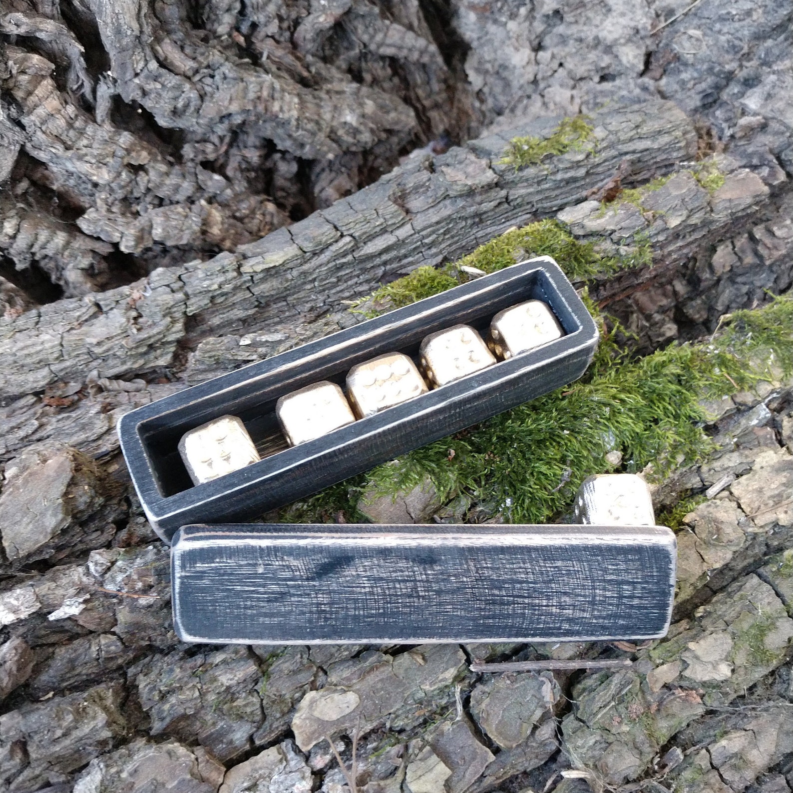 DnD dice bronze dices set of 6 dice in wooden box d6 dice | Etsy